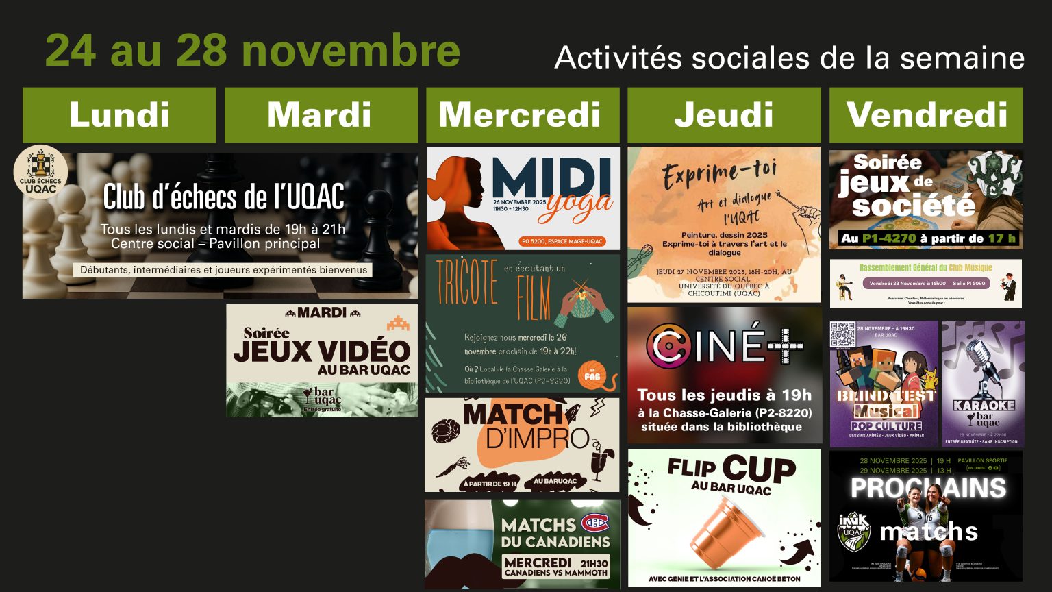 Activités du 24 au 28 novembre 2025 - Services aux étudiants